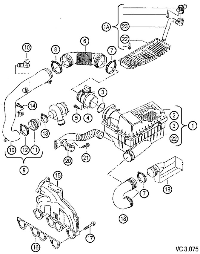 Components and parts of the intake tract of a 1.9 l diesel engine BJB ...
