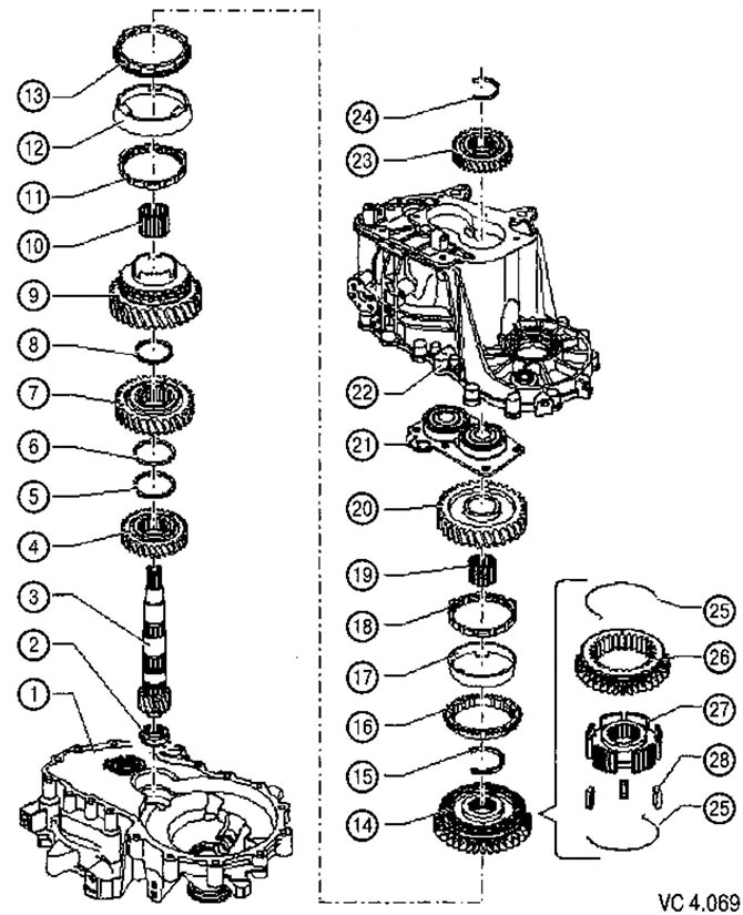 Disassembly and assembly of the secondary shaft (Volkswagen Caddy 3 ...