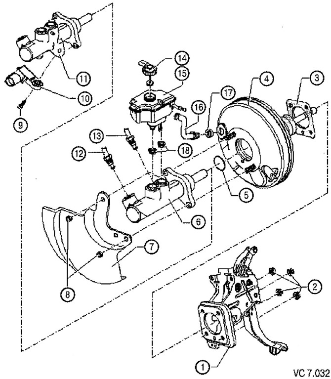 Brake booster, brake master cylinder (Volkswagen Caddy 3 2003-2010 ...
