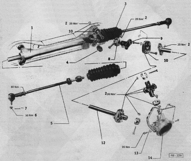 Steering gear and tie rod (Volkswagen Transporter T3 1979-1992 ...